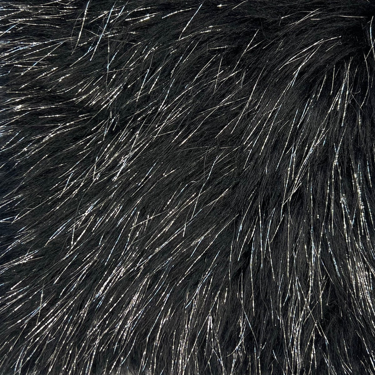 Black Tinsel Sparkle Glitter Long Pile Shaggy Faux Fur Fabric – Fashion ...