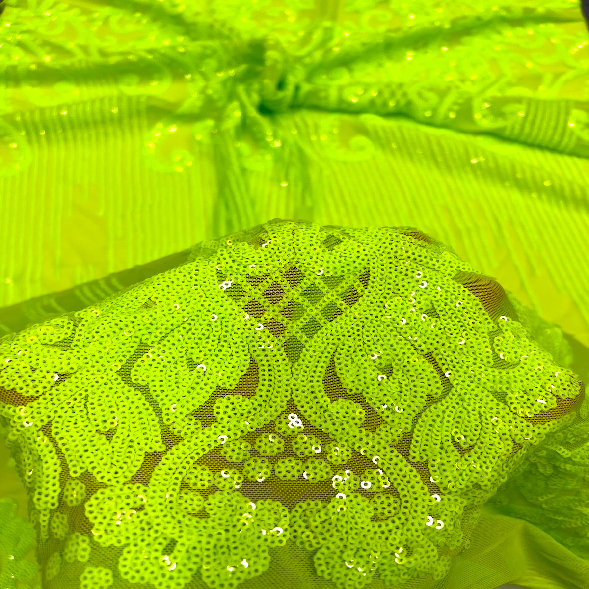 Slime Green Alta Striped Damask Sequins Wedding Prom Lace Fabric ...
